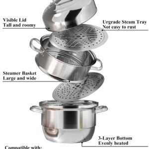 VENTION Large Indution Steamer Pot(32cm), 3 Tier Steamer for Cooking, 12 7/10 Inch Stainless Steel Steamer Pot for Cooking, Steam Pot for Dumpling