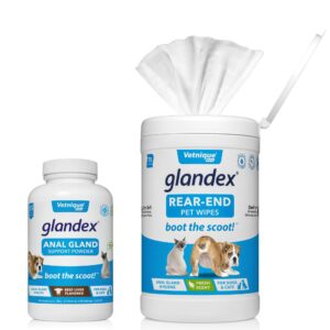 glandex vetnique for dogs 5.5oz beef liver powder fiber supplement hygienic wipes 75ct bundle