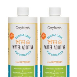 oxyfresh premium pet dental care solution pet water additive: best way to eliminate bad dog breath and cat bad breath - fights tartar & plaque - so easy, just add to water! vet recommended 2 pack