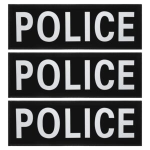 3 pieces police patches for vest 11 x 4 inches reflective ultra patch black police patch back panel police patches for police vest jacket back panel (28 x 10 cm/ 11 x 4 inch)