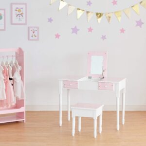 Fantasy Fields Teamson Kids Twinkle Star Kate Kids Vanity Set with Drawer and Mirror, Pink/White