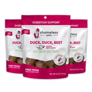 shameless pets soft-baked dog treats, 6oz (duck duck, beet 3-pk) | natural, grain-free dog biscuits | supports healthy digestion | made w/upcycled ingredients