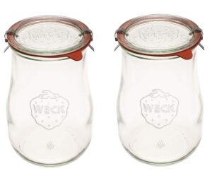 weck jars - weck tulip jars 1.5 litres - sour dough starter jars - large glass jars for sourdough - starter jar with glass lid - tulip jar with wide mouth - suitable for canning and storage - (2 jars)