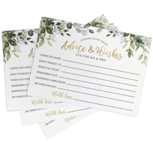 Printed Party Advice and Wishes for the Mr and Mrs – Wedding Advice Cards for Bridal Shower, Games and Favors for Guests, Eucalyptus Botanical Decor, 50 Cards