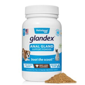 Vetnique Glandex for Dogs & Cats Anal Gland Powder Supplement 2.5oz Beef Liver & Glandex Wipes for Dogs Hygienic Anal Gland Wipes 75ct