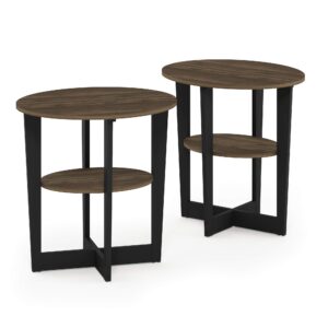 furinno jaya oval end side night stand/bedside table, 2-pack, columbia walnut/black