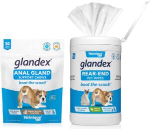 glandex 30ct peanut butter anal gland soft chews with glandex 75ct pet wipes bundle by vetnique labs