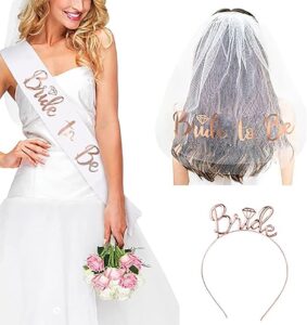 bride to be set, 3pack bride to be sash & headband tiara & shoulder length veil bachelorette party supplies bridal shower decoration accessories