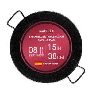 machika enamel paella pan | paella pan | skillet for paella and rice recipes | perfect for indoor & outdoors | easy cleaning | rust proof coating | 8 servings | 15 inches |