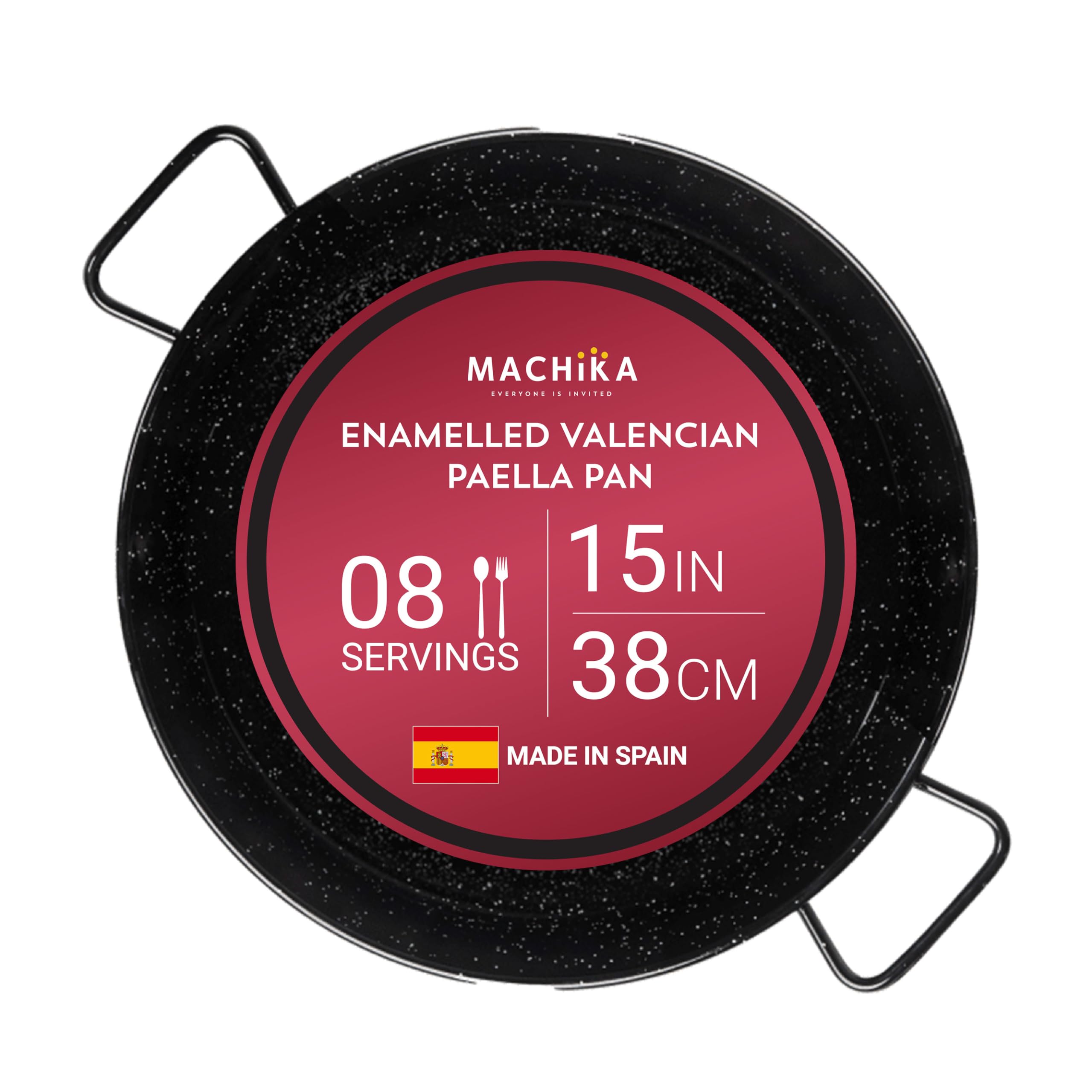 Machika Enamel Paella Pan | Paella Pan | Skillet for Paella and Rice Recipes | Perfect for Indoor & Outdoors | Easy Cleaning | Rust Proof Coating | 8 Servings | 15 inches |