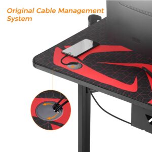 DESIGNA Computer Desk Racing Style, 47 inch Gaming Desk, Writing Home Office Desk with Free Mouse Pad, USB Handle Rack, Cup Holder & Headphone Hook, Black