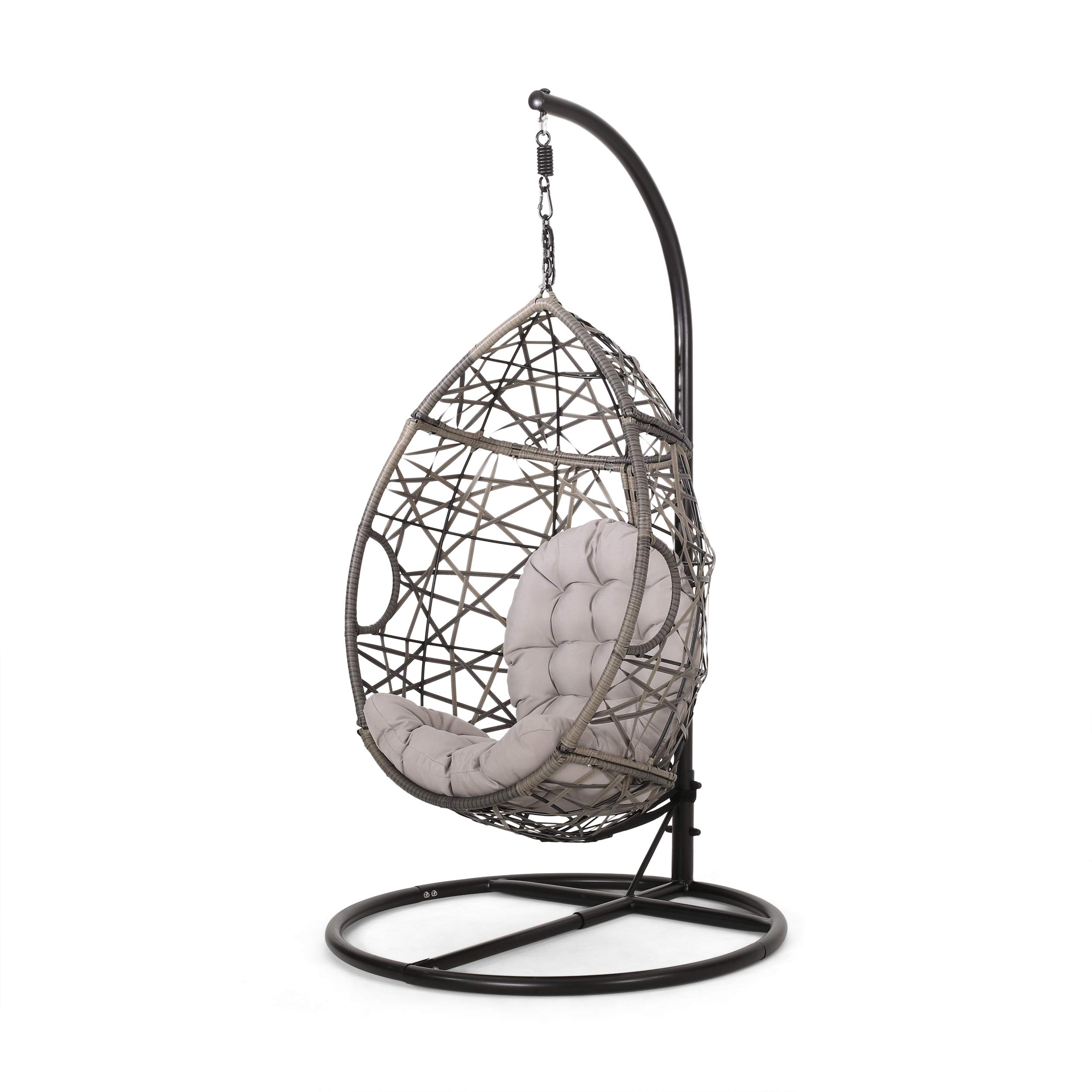 CHRISTOPHER KNIGHT HOME Tammy Outdoor Wicker Tear Drop Hanging Chair, Gray and Black