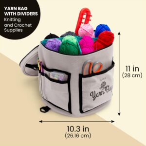 Grey Yarn Bag with Dividers for Portable Knitting Kit, Crochet Bag for Accessories and Supplies Storage (11.8 x 9.8 in)