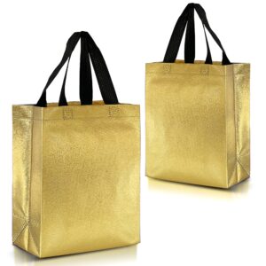 nush nush gold gift bags medium size – set of 12 gold reusable gift bags with handles in bulk - bridesmaids, bachelorette, birthday, christmas gift bags, goodie bags, party favor bags – 8wx4dx10h