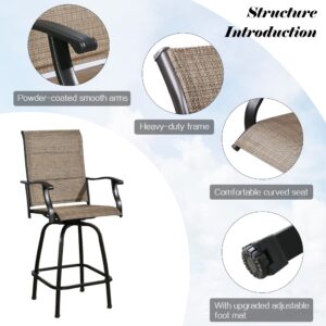 Iwicker Outdoor Swivel Bar Stools, Patio Textilene Bar Height Chairs with Quick-Dry Foam Padded, Set of 2