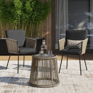 barton 3 pieces wicker chair set w/glass table gray outdoor patio furniture wicker rattan modern conversation chat seating