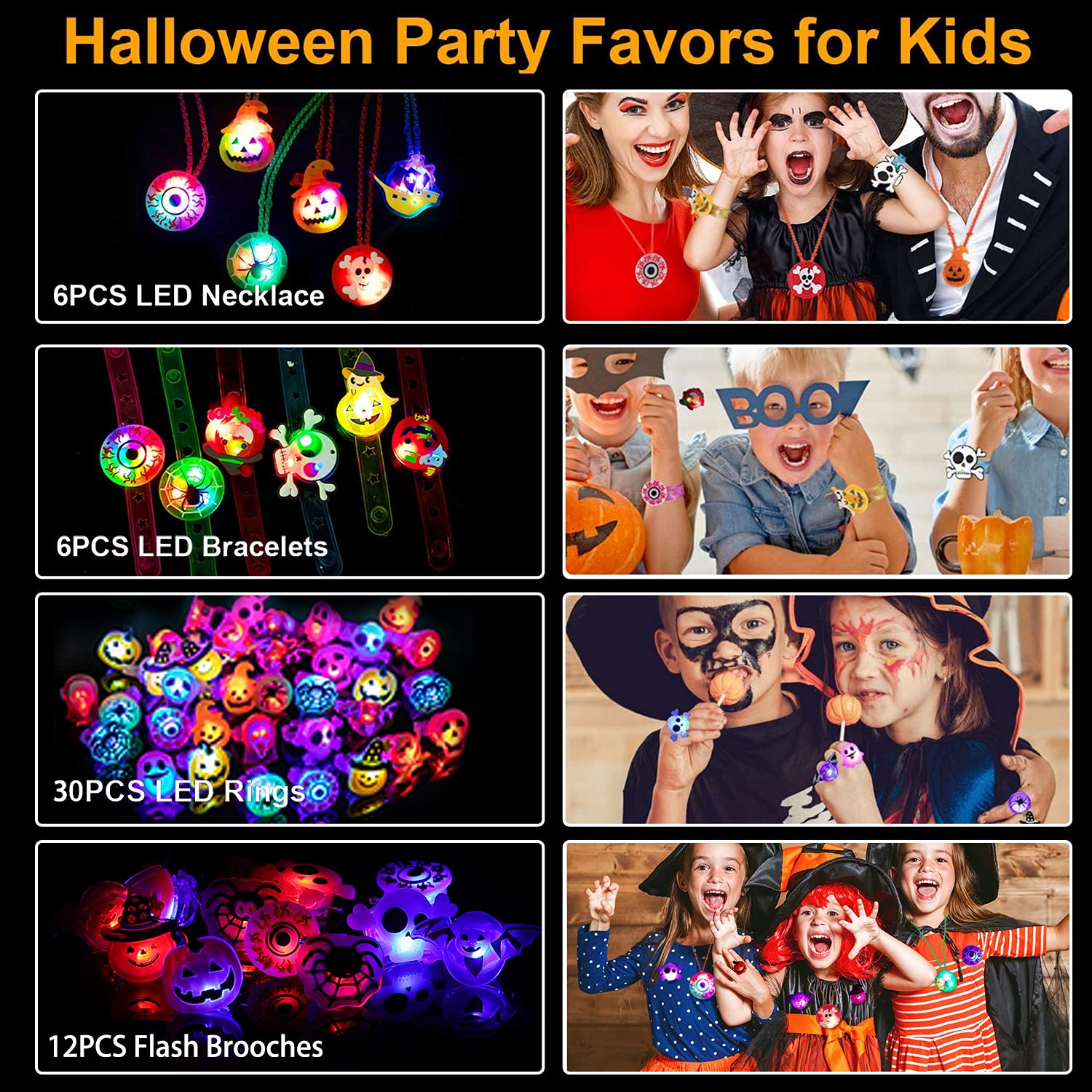 Halloween Party Favors for Kids, Light Up Necklace Rings Watch Party Supplies Set for Halloween Holiday