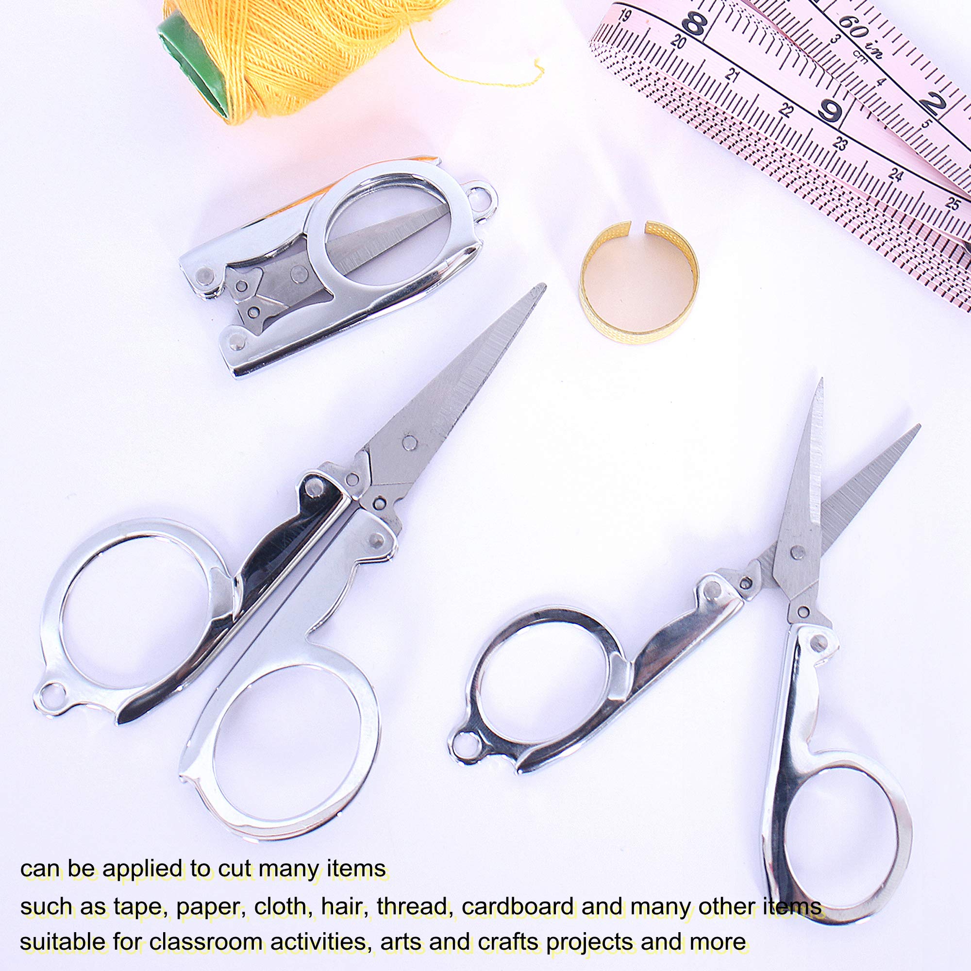 Foldable Small Scissors,Portable Mini Travel Scissor,Big Size Stainless Steel Folding Scissor with Keychain Pointy Small Sewing Fold Up Scissors Craft Camping 4 pack