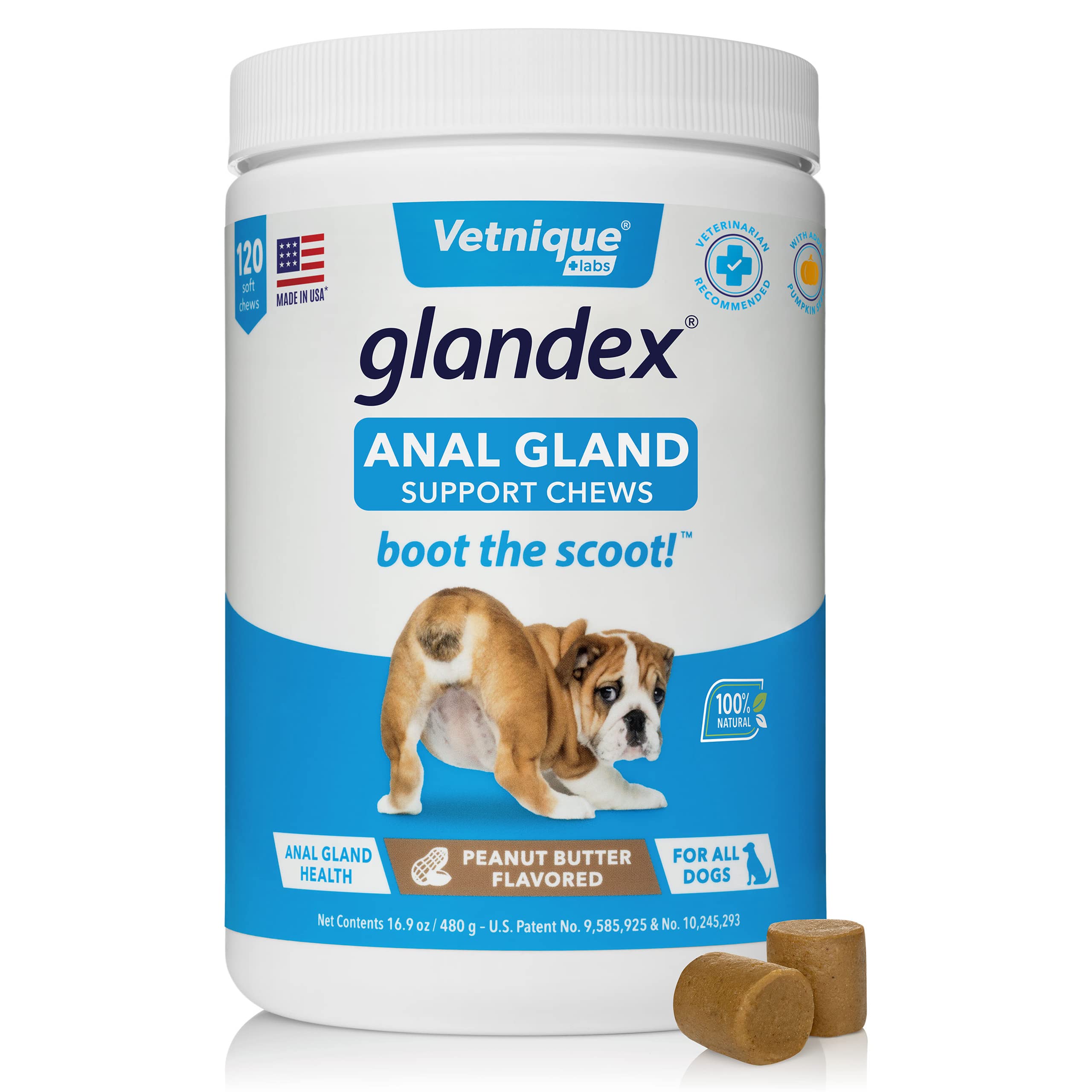 Glandex for Dogs 120ct Anal Gland Support Soft Chews and Glandex Pet Wipes 75ct Bundle - by Vetnique Labs