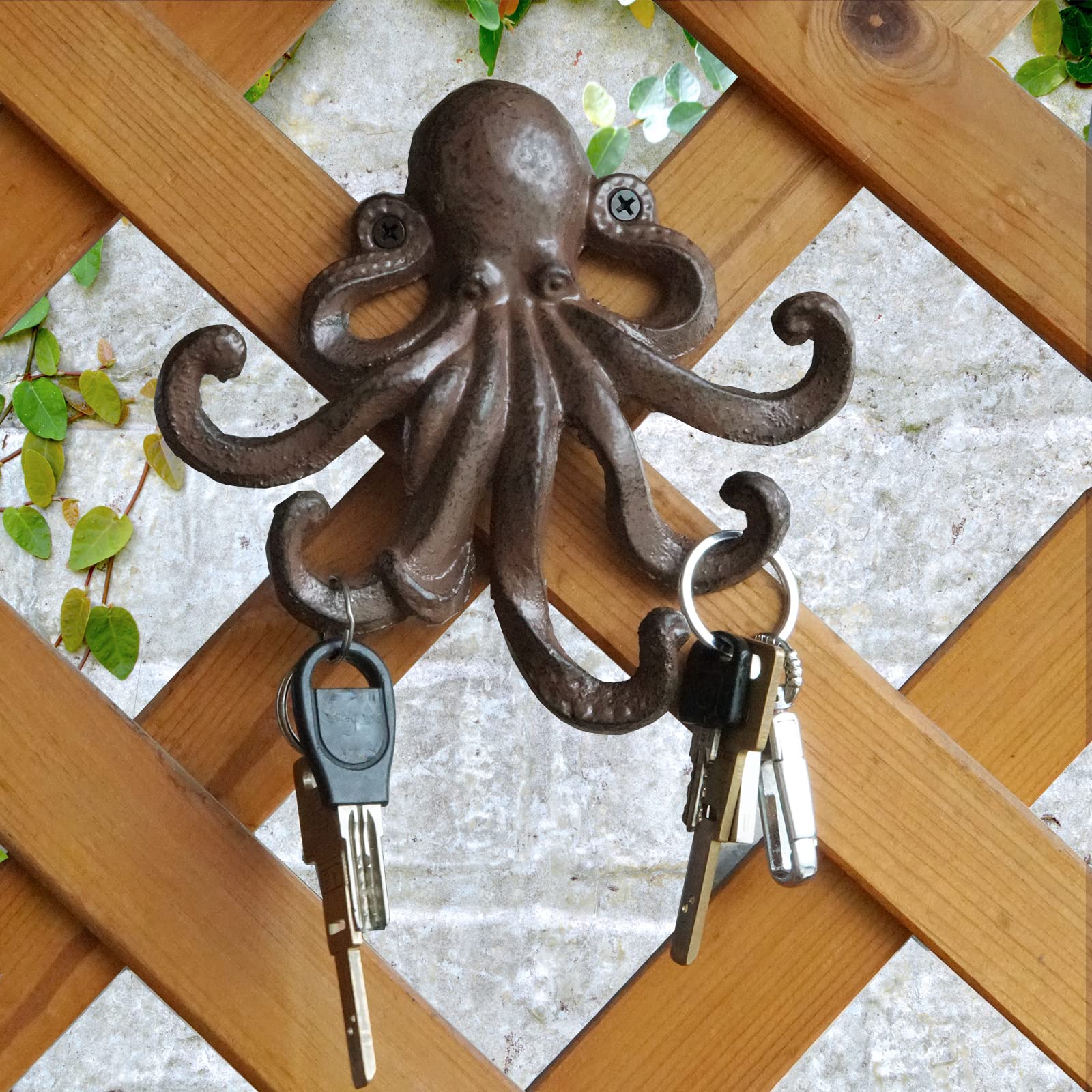 YMAISS Rustic Brown Cast Iron Octopus Hooks,Key Hooks,Sea Theme Hook,Coastal Hook,Antique Old Shabby Chic Cast Iron Hooks, Decorative Swimming Octopus Tentacles Key Hook Matching Screws Included