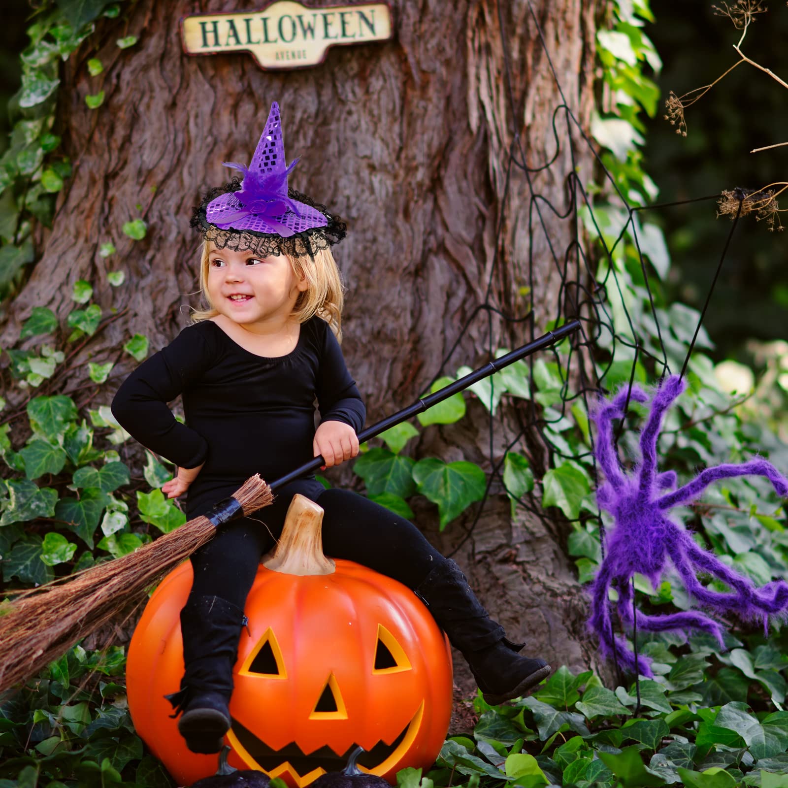 ZeeDix 3 Pcs Halloween Witch Feather Hat Headband- Cute Witch Headpiece for Halloween Costume Dress up Masquerade Supplies(Orange,Purple,Black)