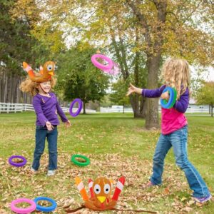 2 Pack Thanksgiving Ring Toss Games Toys for Kids Thanksgiving Inflatable Turkey Hats Toss Games Thanksgiving Family School Party Favors Decor Indoor Outdoor Party Game(2 Turkey Hats, 8 Rings)