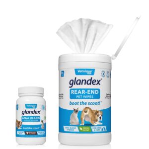 vetnique glandex for dogs & cats anal gland powder supplement 2.5oz beef liver & glandex wipes for dogs hygienic anal gland wipes 75ct