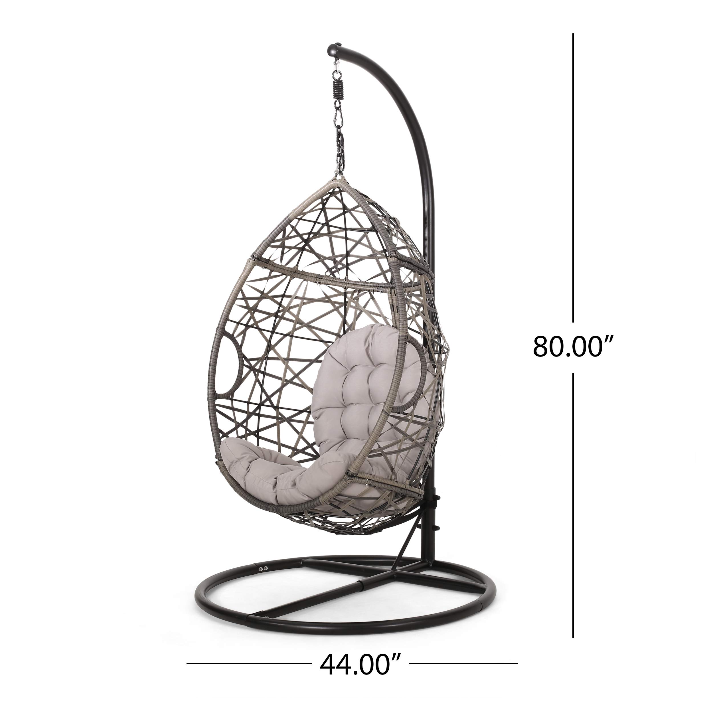 CHRISTOPHER KNIGHT HOME Tammy Outdoor Wicker Tear Drop Hanging Chair, Gray and Black