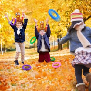 2 Pack Thanksgiving Ring Toss Games Toys for Kids Thanksgiving Inflatable Turkey Hats Toss Games Thanksgiving Family School Party Favors Decor Indoor Outdoor Party Game(2 Turkey Hats, 8 Rings)