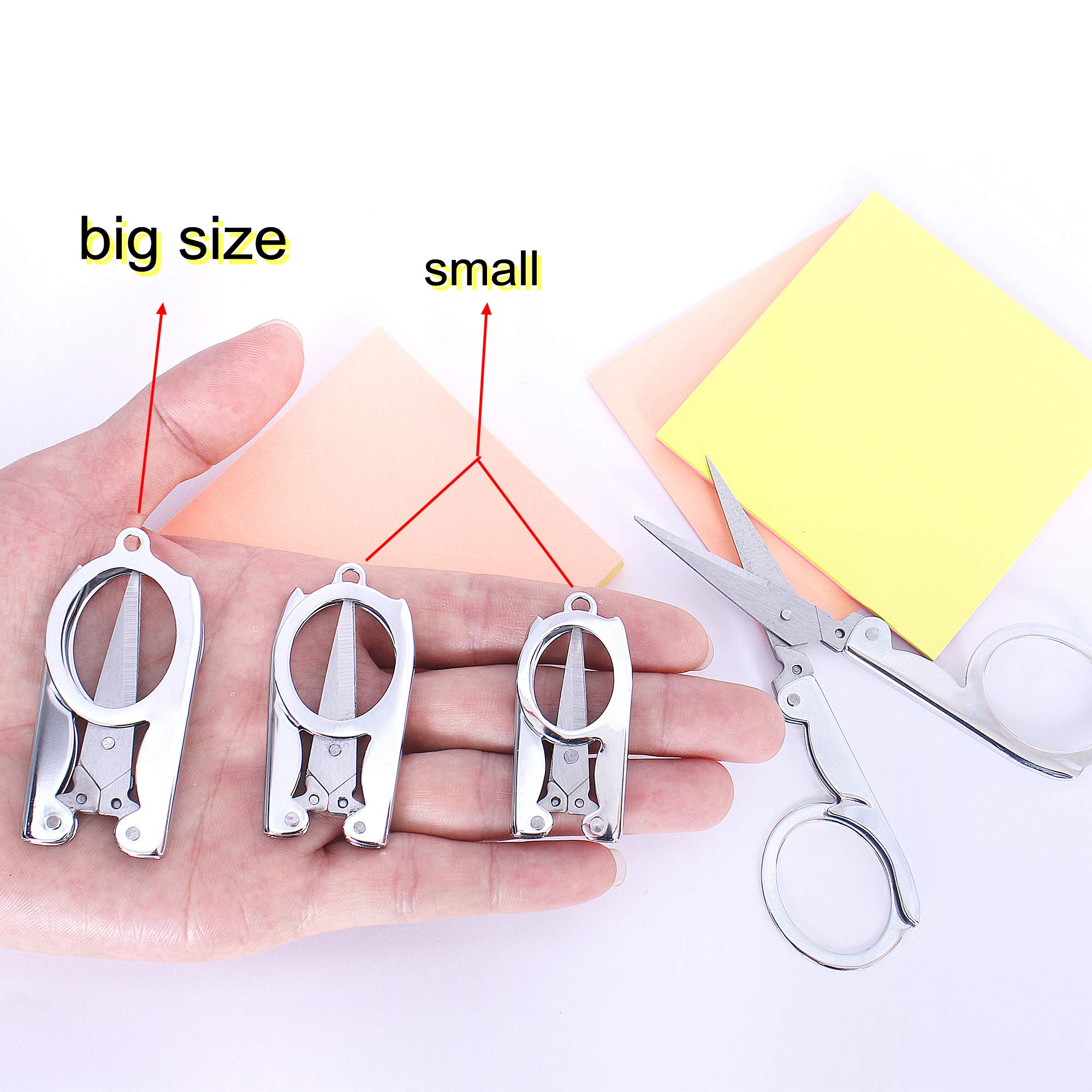 Foldable Small Scissors,Portable Mini Travel Scissor,Big Size Stainless Steel Folding Scissor with Keychain Pointy Small Sewing Fold Up Scissors Craft Camping 4 pack