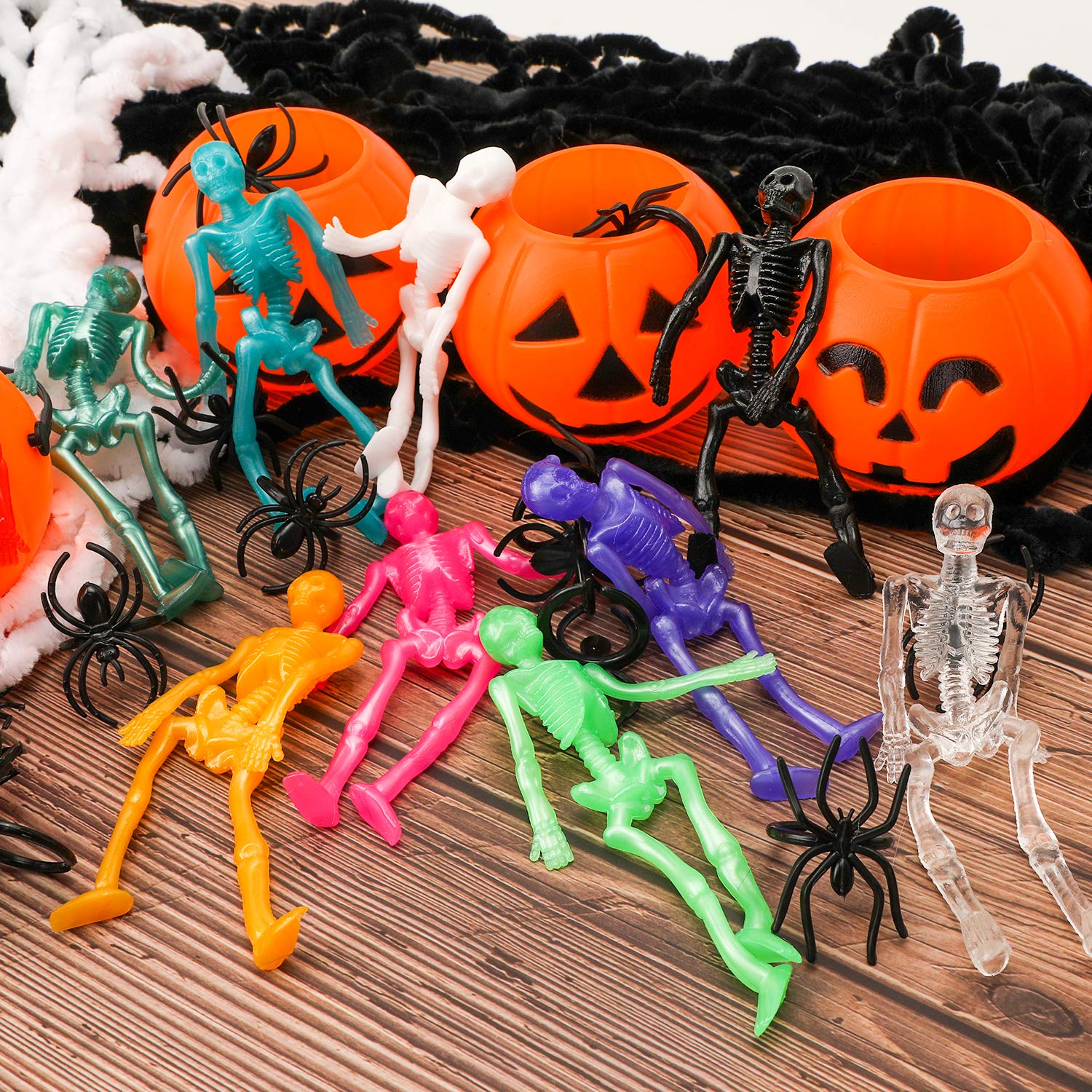 Konsait 72 Pack Stretchy Skeletons Stretchy Toys Bulk Set, Random 10 Glitter Color Sensory Bendable Toys, Party Favors for Kids Halloween Birthday Gift, Goodie Bags, Pinata Filler, Classroom Prizes