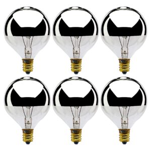 kor (6 pack) g16 1/2/sl incandescent light bulb, silver half chrome crown with mirror finish, dimmable, 120 volts, g16 lamp shape, candelabra base, e12 base, 1500 hours rated. (40 watt (6 pack))