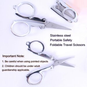 Foldable Small Scissors,Portable Mini Travel Scissor,Big Size Stainless Steel Folding Scissor with Keychain Pointy Small Sewing Fold Up Scissors Craft Camping 4 pack