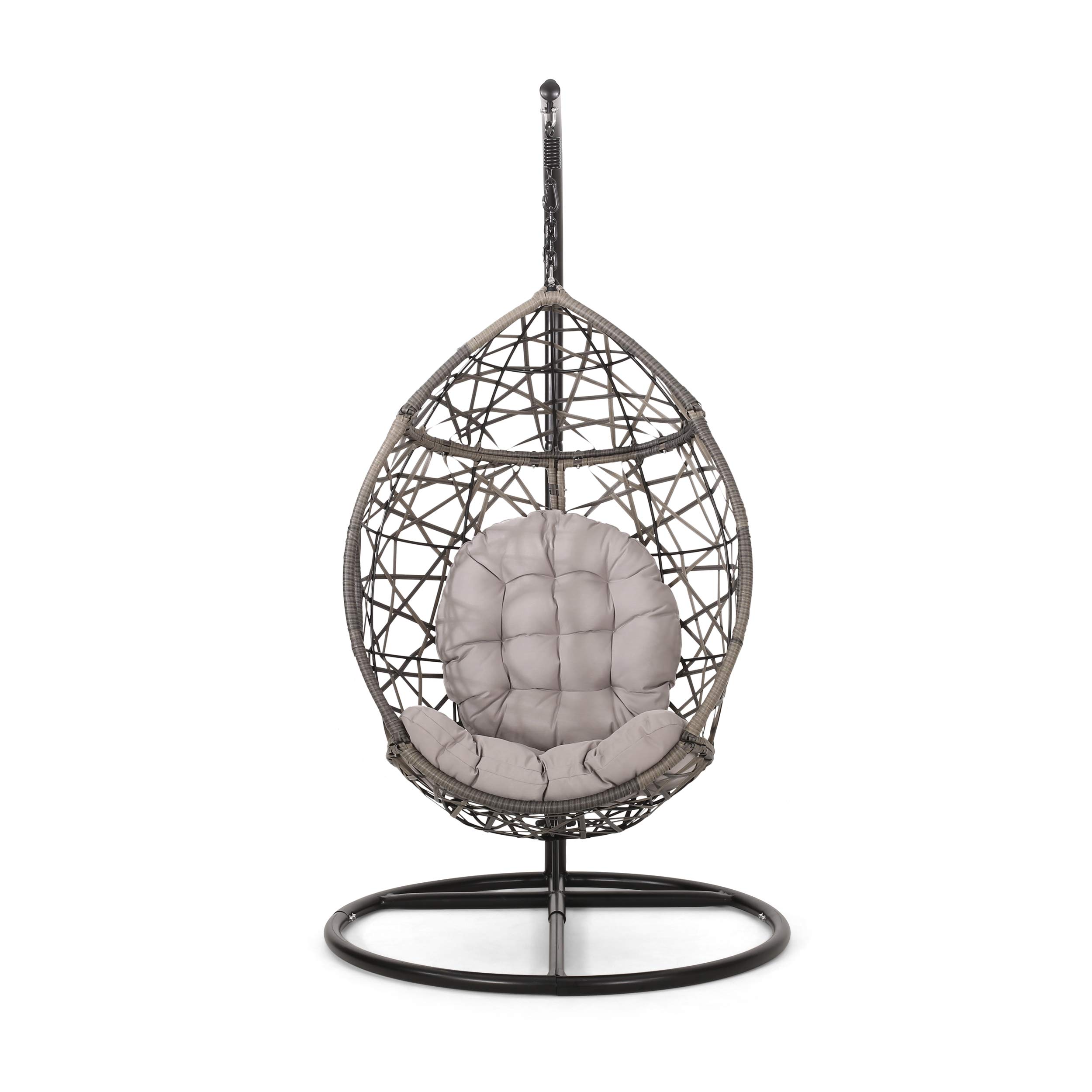 CHRISTOPHER KNIGHT HOME Tammy Outdoor Wicker Tear Drop Hanging Chair, Gray and Black