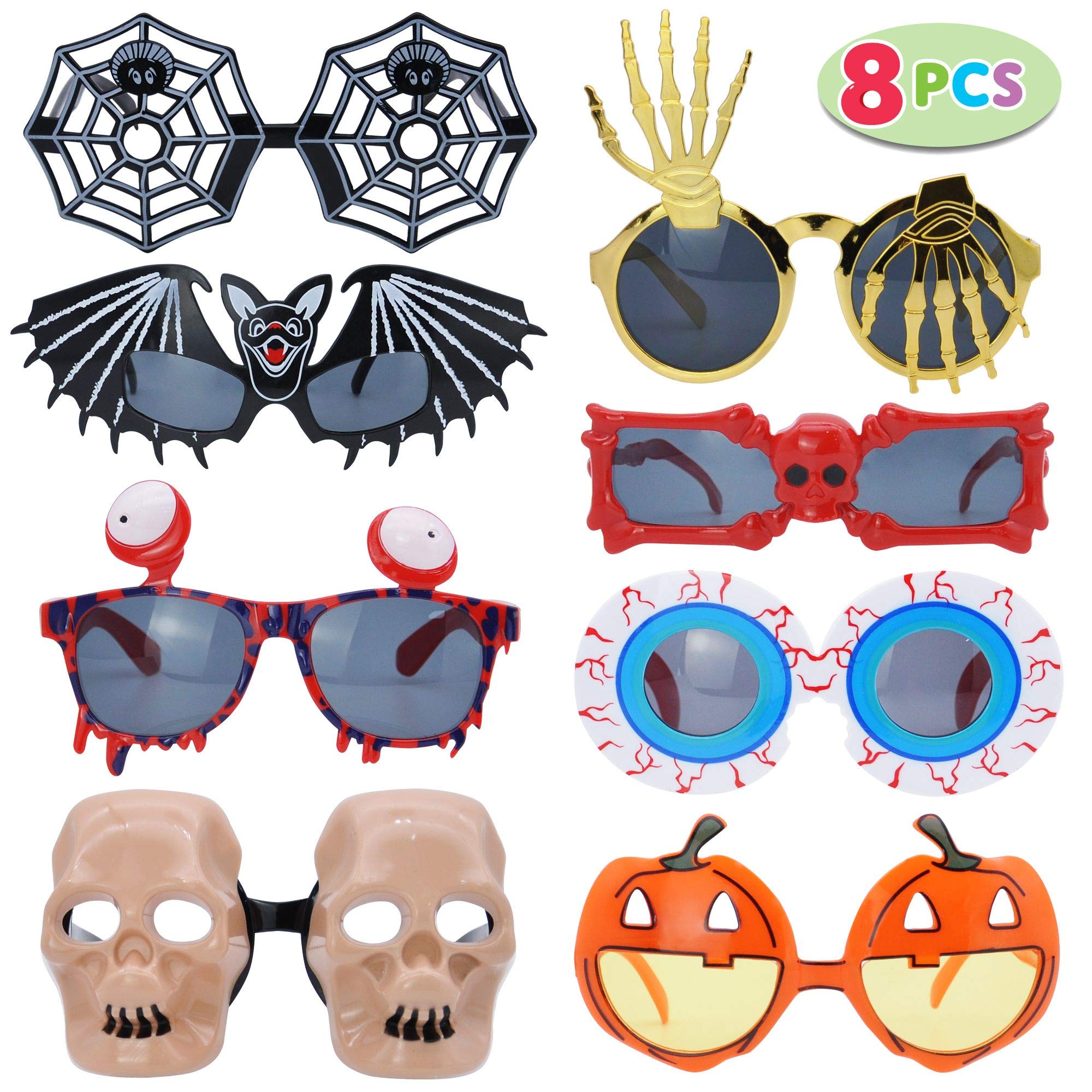 JOYIN 8Pcs Halloween Glasses Frame Costume Eyeglasses Halloween Eyeglasses Halloween Party Glasses for Kids Boys Girls Halloween Party Supplies and Party Favors, Assorted Styles (One Size Fits All)