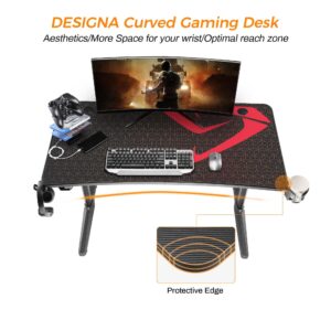 DESIGNA Computer Desk Racing Style, 47 inch Gaming Desk, Writing Home Office Desk with Free Mouse Pad, USB Handle Rack, Cup Holder & Headphone Hook, Black