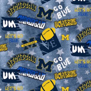 university of michigan u of m wolverines cotton fabric with graffiti print-sold by the full yard