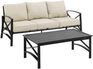 crosley furniture kaplan 2-piece outdoor sofa patio furniture set, conversation sets for porch, deck, oiled bronze with oatmeal cushions