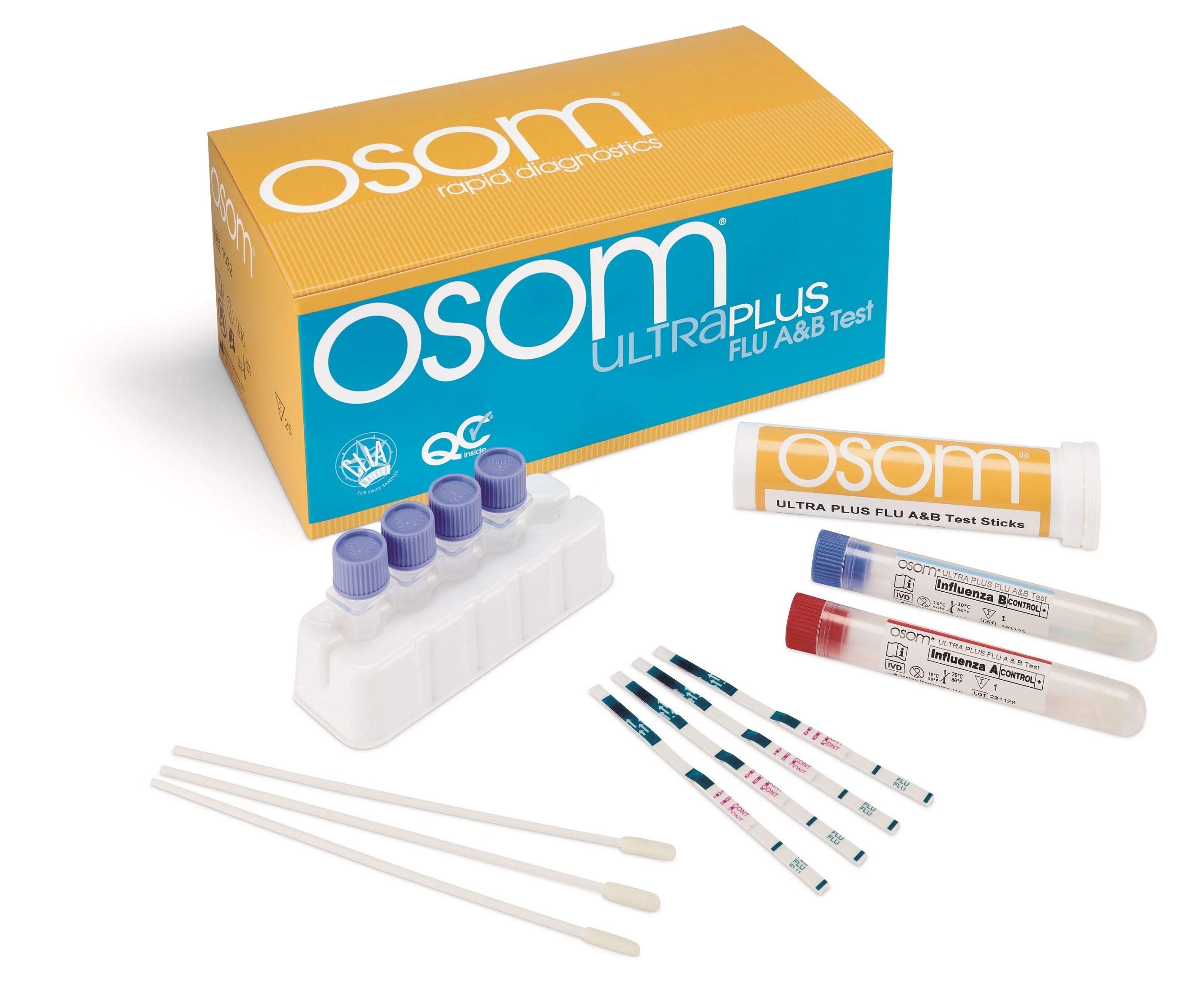 Sekisui Diagnostics Osom Ultra Plus Flu A&B Test Kit, 25 tests plus 2 additional tests for external QC