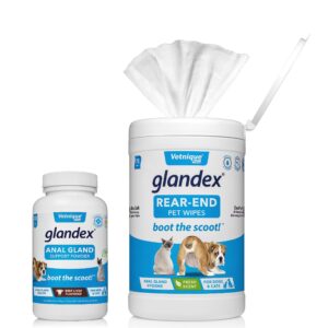 glandex beef liver anal gland support powder 4oz & glandex anal gland hygienic pet wipes 75ct bundle, anal gland powder for dogs with pumpkin & fiber, scented dog cleaning wipes for anal glands