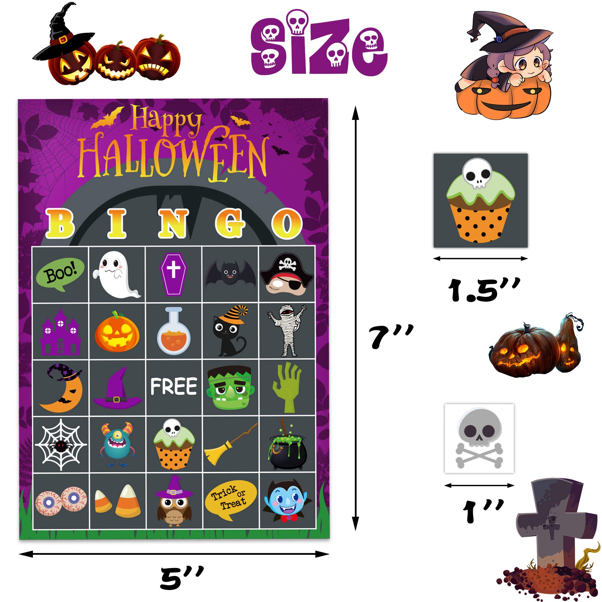 Joy Bang Halloween Bingo Games for Kids, Bingo Cards 24 Players Halloween Party Favors Games Toys Activities for Kids, Halloween Crafts Goody Bag Stuffers Gifts for Kids