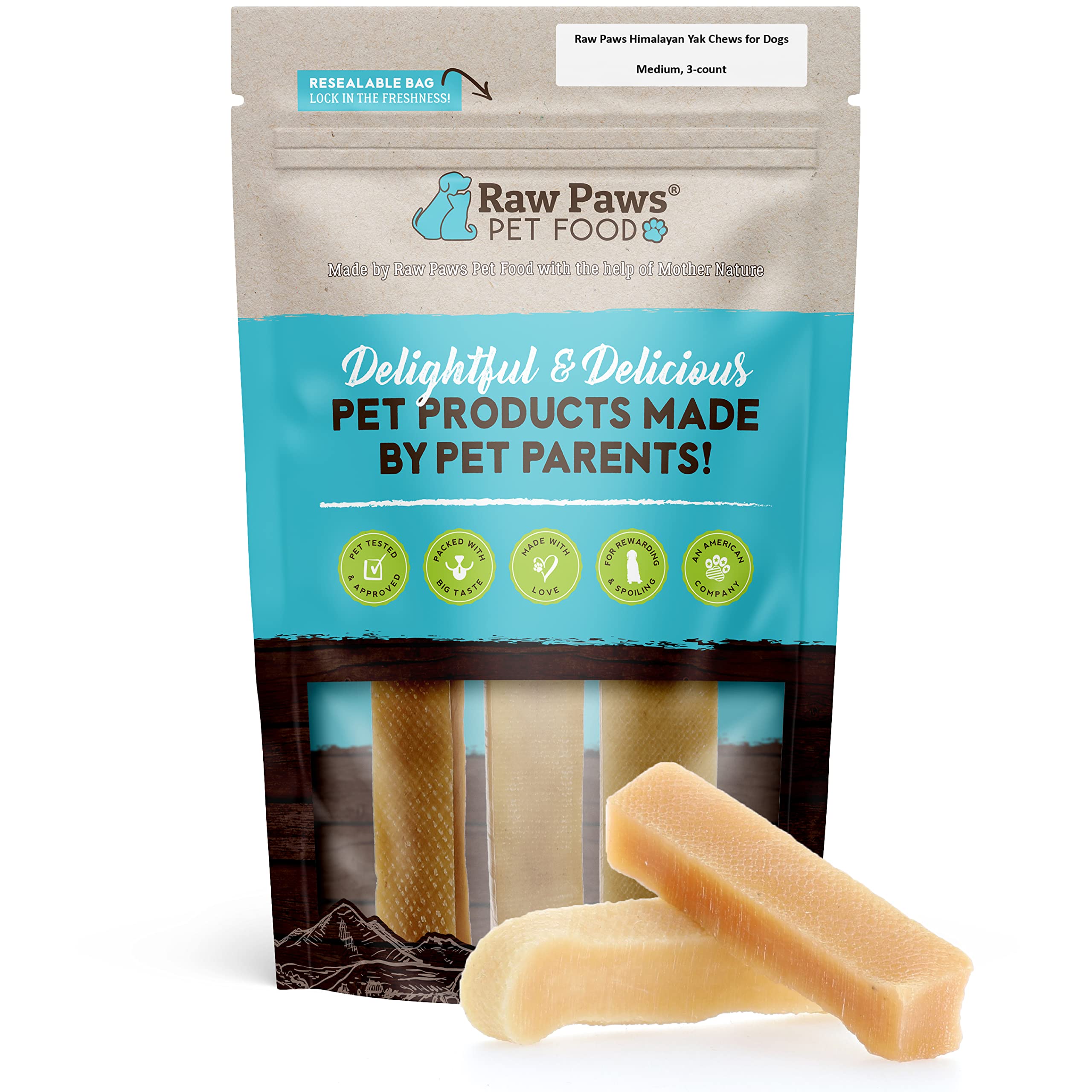 Raw Paws Himalayan Yak Chews for Dogs, Medium Chews (3-Count) - Himalayan Cheese for Medium Dogs - Yak Bones for Dogs - Yak Milk Bones for Dogs - Dog Cheese Chews Himalayan -Yak Chews for Medium Dogs