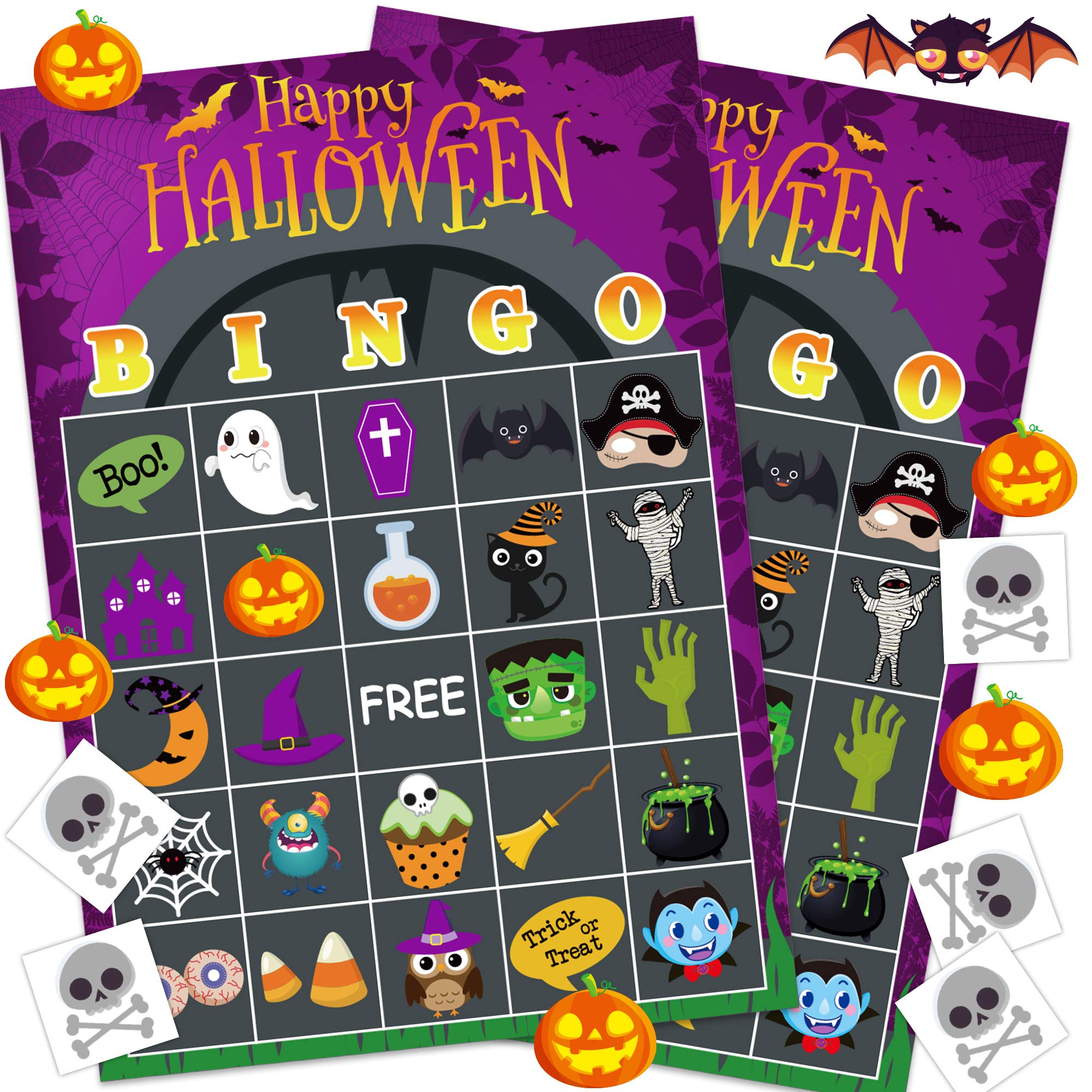 Joy Bang Halloween Bingo Games for Kids, Bingo Cards 24 Players Halloween Party Favors Games Toys Activities for Kids, Halloween Crafts Goody Bag Stuffers Gifts for Kids