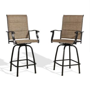 iwicker outdoor swivel bar stools, patio textilene bar height chairs with quick-dry foam padded, set of 2