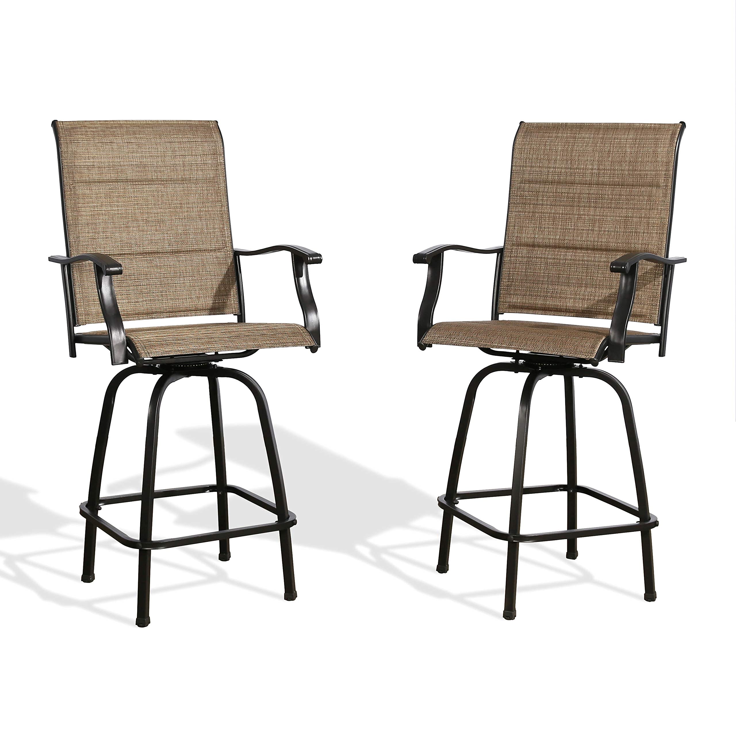 Iwicker Outdoor Swivel Bar Stools, Patio Textilene Bar Height Chairs with Quick-Dry Foam Padded, Set of 2