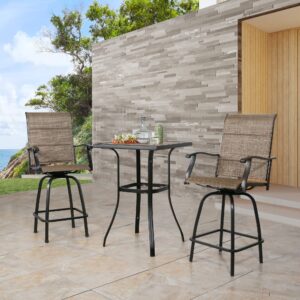 Iwicker Outdoor Swivel Bar Stools, Patio Textilene Bar Height Chairs with Quick-Dry Foam Padded, Set of 2