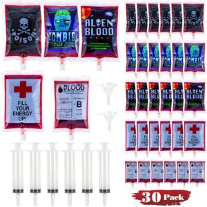 halloween blood bags party supplies - 20 halloween drink pouches + 2 funnels halloween party favors, reusable halloween blood bags drink bag for vampire zombie costumes props party decorations(5