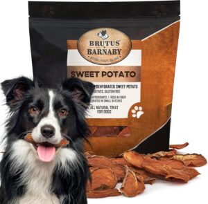 sweet potato slices - dog treats - single ingredient grain free for dogs, best high anti-oxidant healthy 100% natural thick cut dried sweet potato dog treats with no added preservatives (8oz)