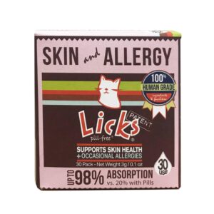 Licks Pill-Free Cat Skin and Allergy - Omega 3 Cat Allergy Relief - Cat Vitamins & Supplements for Itchy Skin - Turmeric Supplement for Cat Skin - Gel Packets - 30 Use