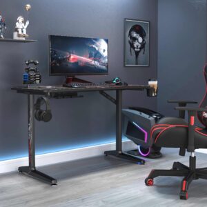 DESIGNA Computer Desk Racing Style, 47 inch Gaming Desk, Writing Home Office Desk with Free Mouse Pad, USB Handle Rack, Cup Holder & Headphone Hook, Black